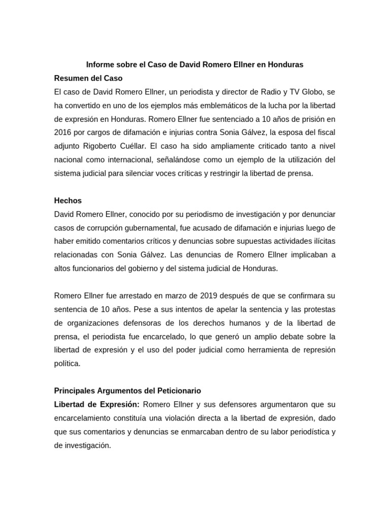 Informe Sobre El Caso de David Romero Ellner en Honduras | PDF