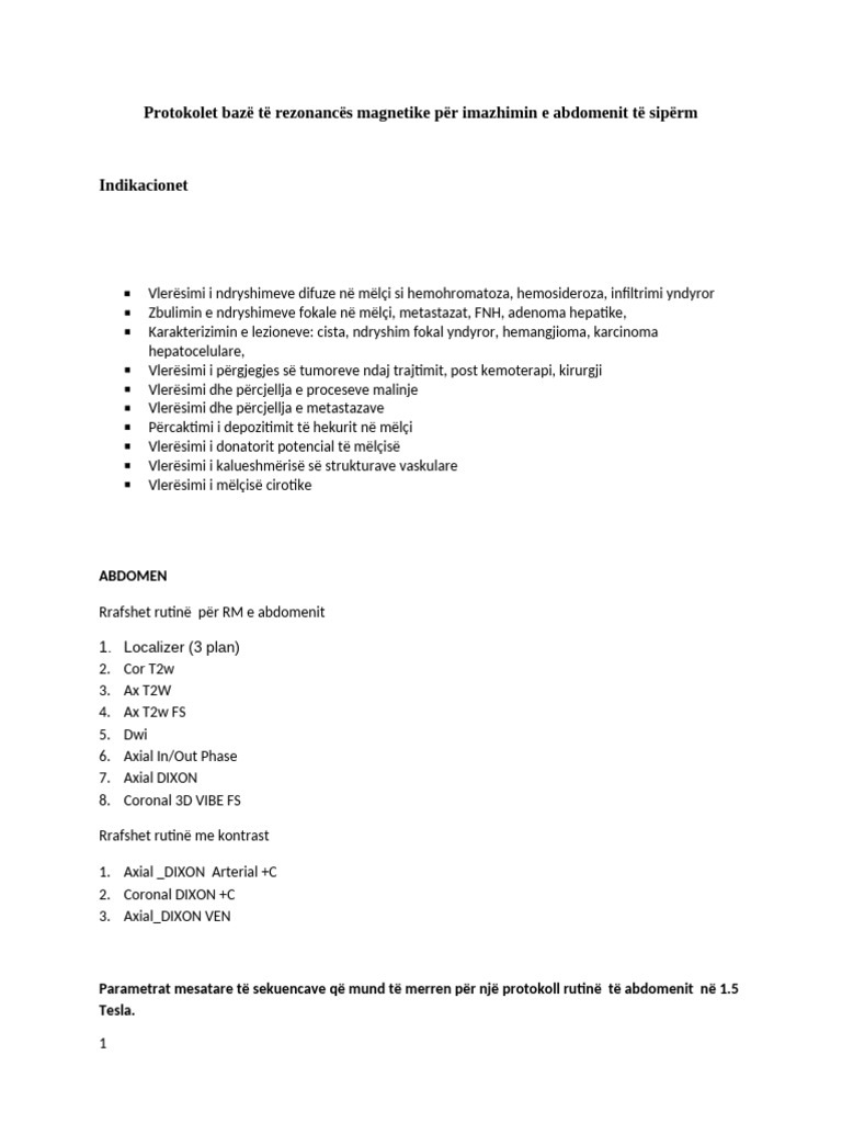 Protokolet Bazë Të Rezonancës Magnetike Për Imazhimin e Abdomenit Të ...
