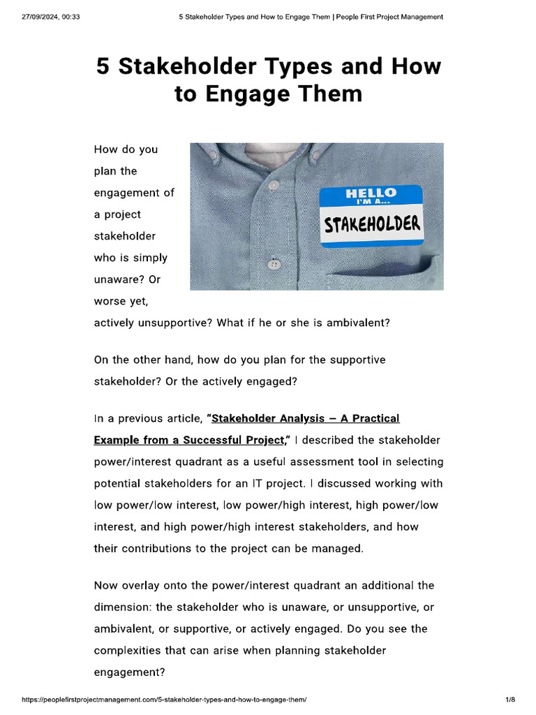 5 Stakeholder Types and How To Engage Them | PDF