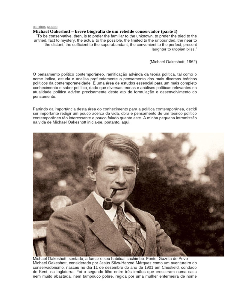 Michael Oakeshott Breve Biografia de Um Rebelde Conservador | PDF