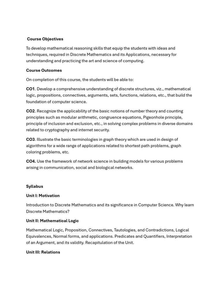 Syllabus Discrete Mathematics | PDF