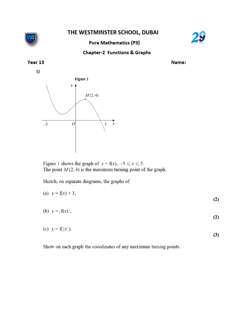P3 Ch-2 Functions Graphs - WS 2 | PDF