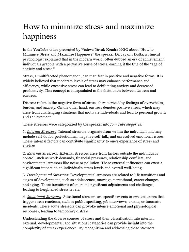 How To Minimise Stress and Maximize Happiness | PDF