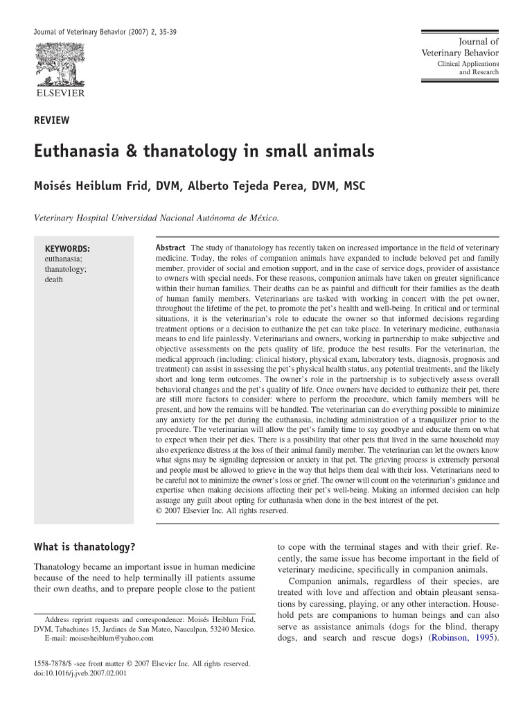 Heiblum. Euthanasia & Thanatology in Small Animals | PDF