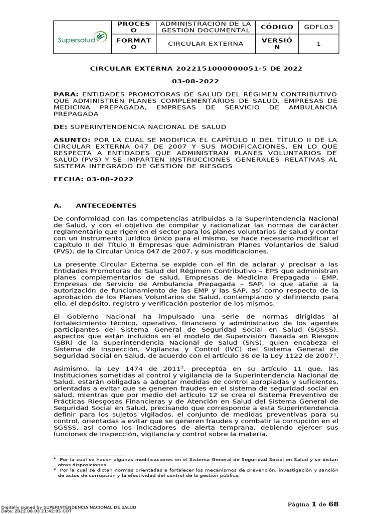 Circular Externa No. 2022151000000051-5 de 2022 | PDF