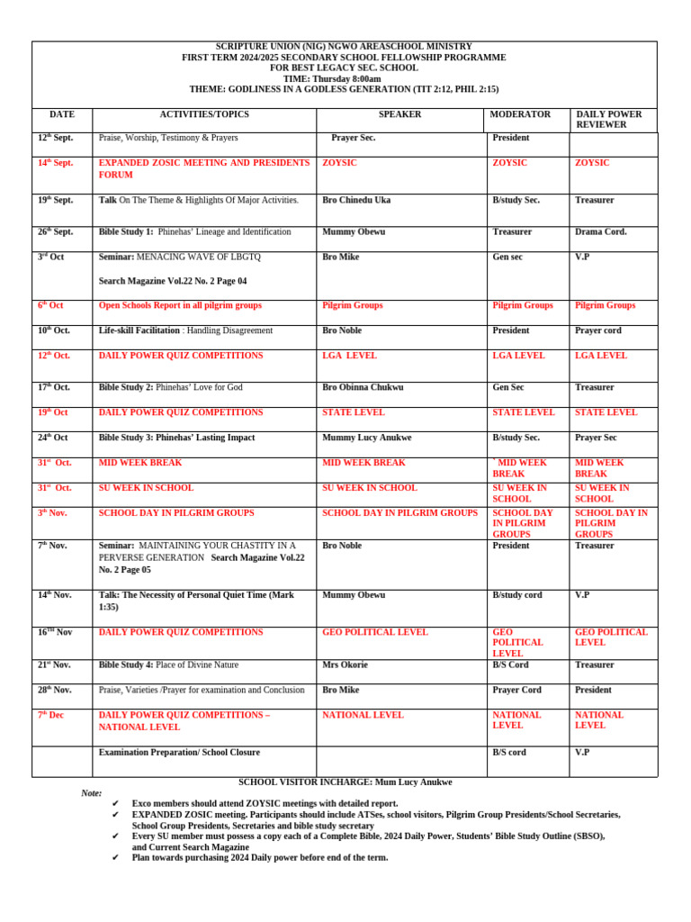 First Term Schools Program 2024-1 | PDF | Bible | Religious Texts