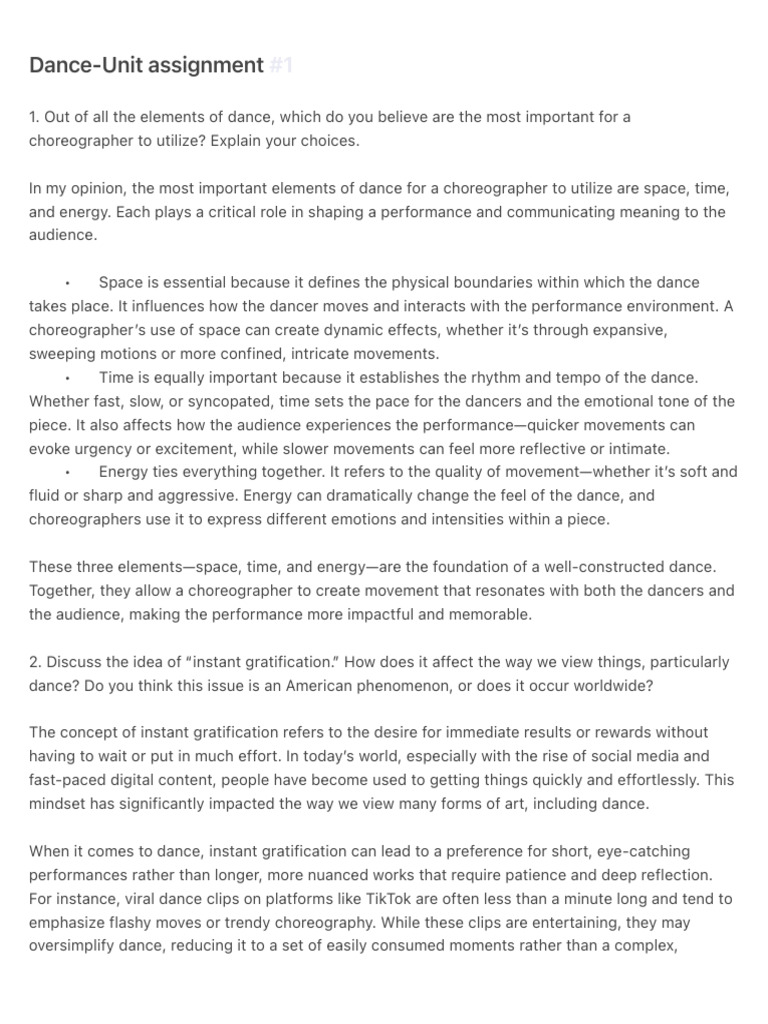 Dance-Unit assignment #1 | PDF