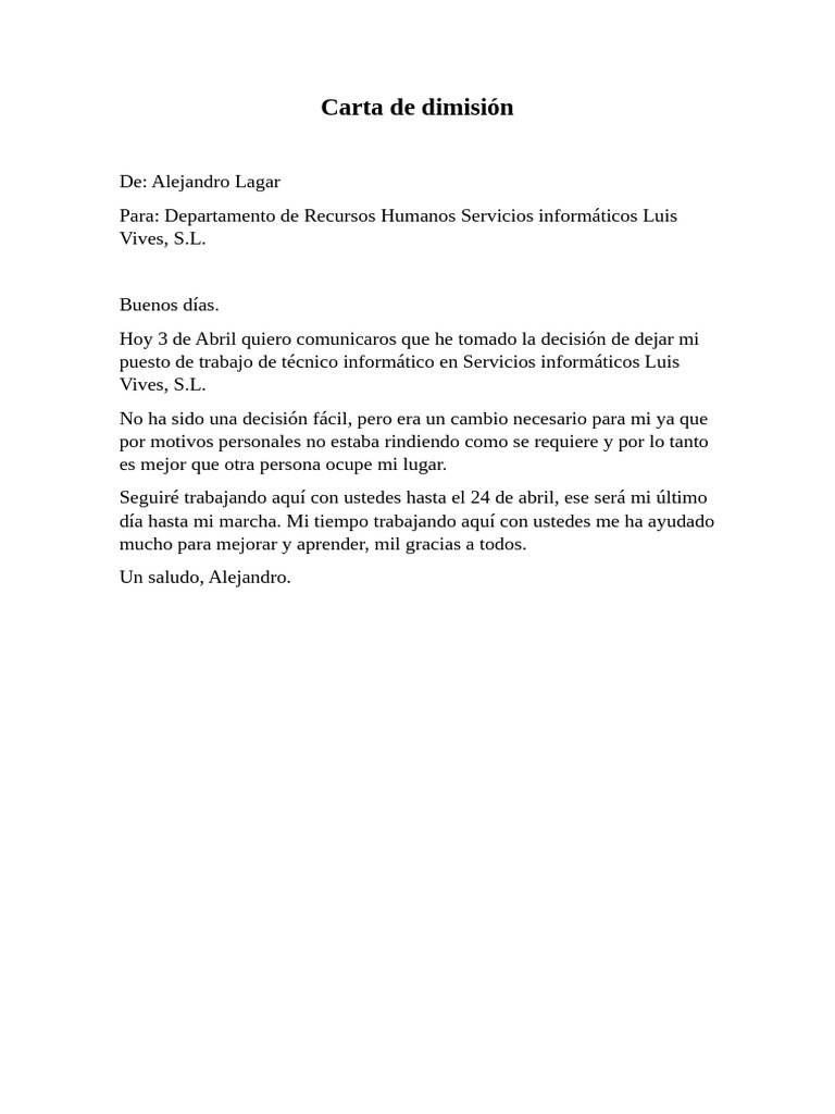 Carta de Dimisión | PDF