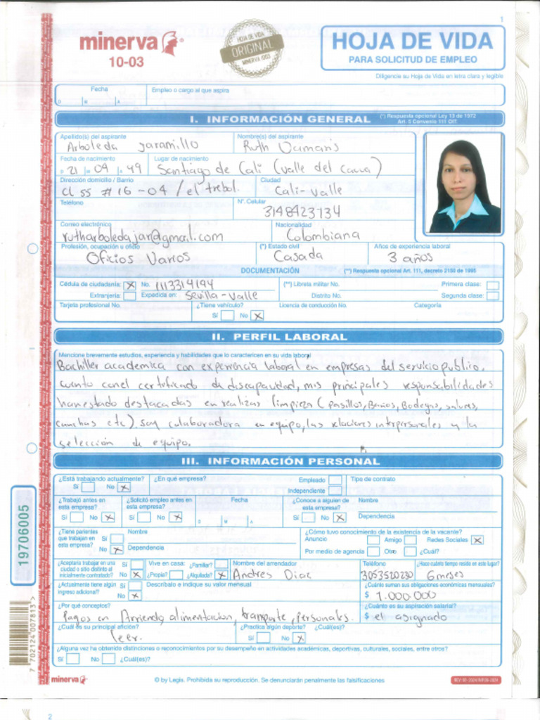 Hoja de Vida Minerva | PDF