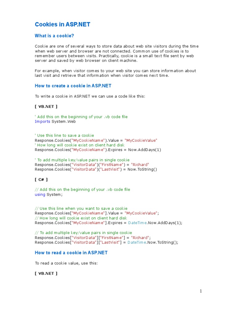 Managing Cookies in ASP.NET | PDF