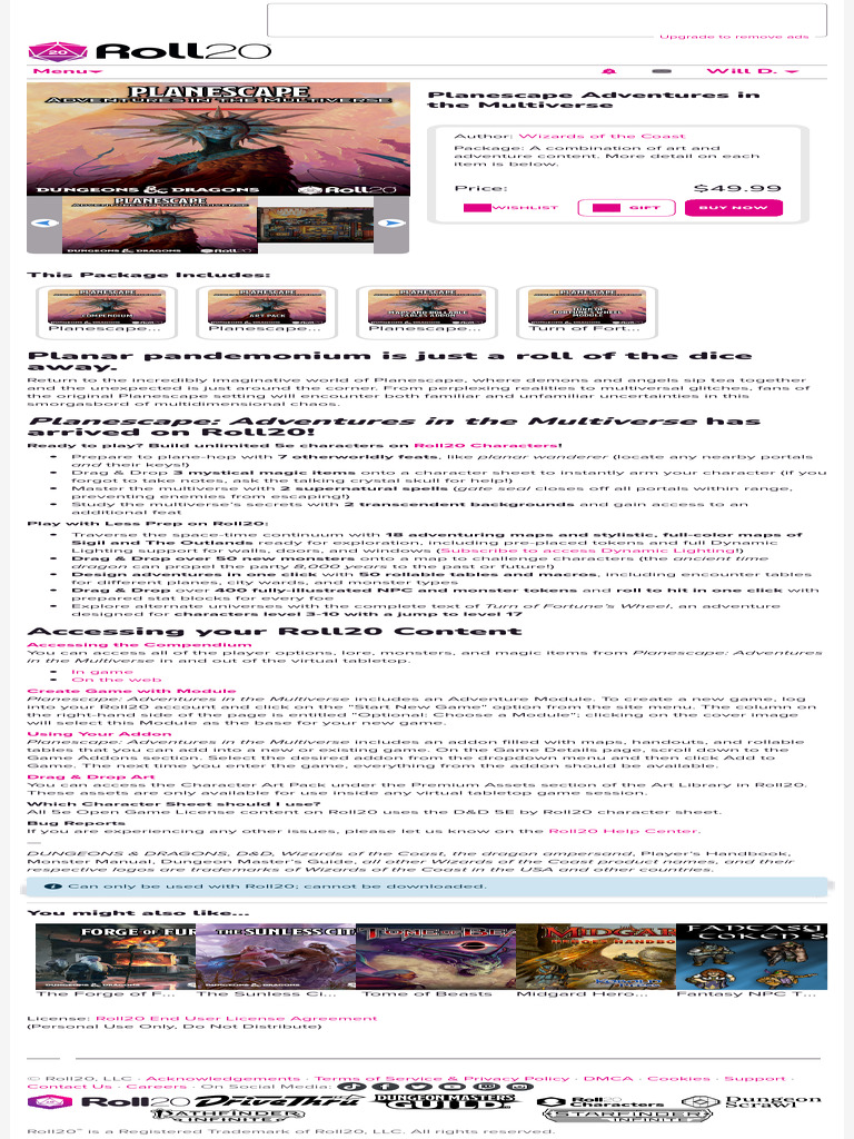 Planescape Adventures in The Multiverse Roll20 Marketplace Digital ...