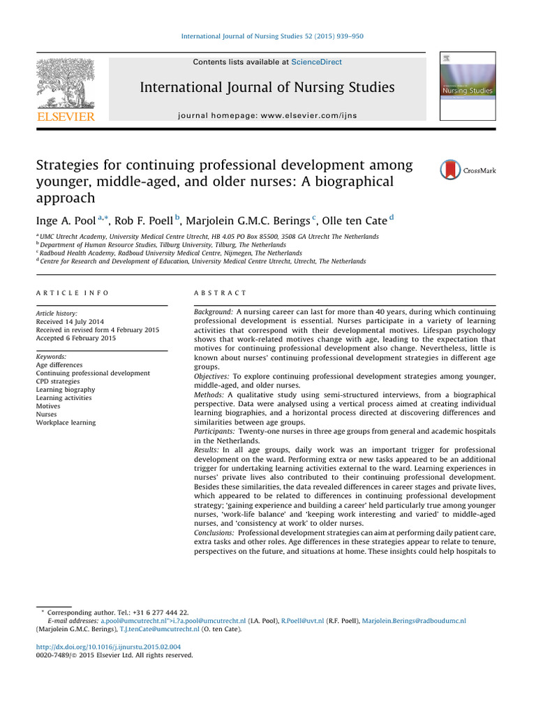 International Journal of Nursing Studies: Inge A. Pool, Rob F. Poell ...
