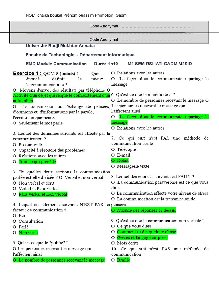 Solution Examen Communication 2023-24 | PDF Solution Examen Communication 2023-24 | PDF