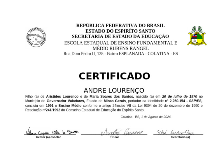 CERTIFICADO ENSINO MEDIO em Tempo Parcial Ou EJA | PDF