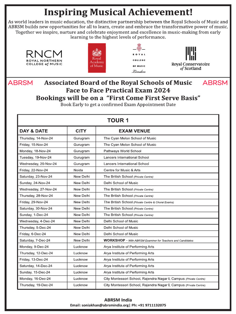 ABRSM Practical Exam Date Sheet 2024 | PDF