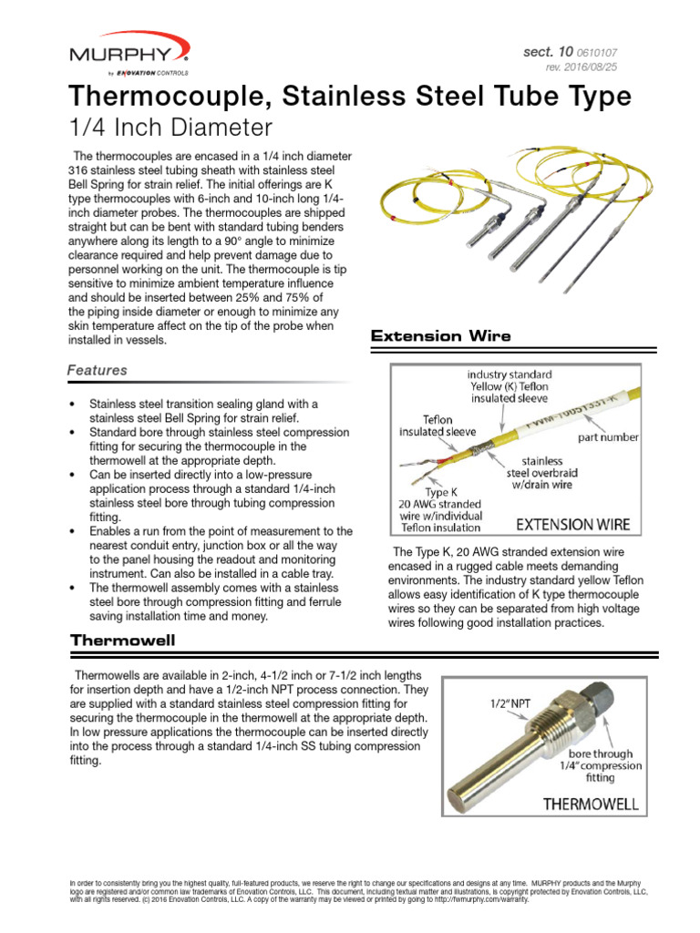 Thermocouple, Stainless Steel Tube | PDF