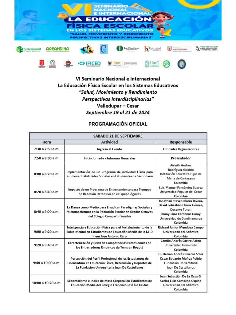 Programación Sabado 21 de Septiembre | PDF