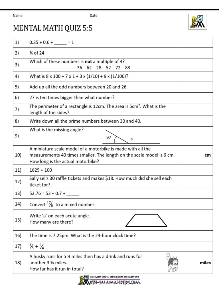 Mental Math 5th Grade 5 | PDF