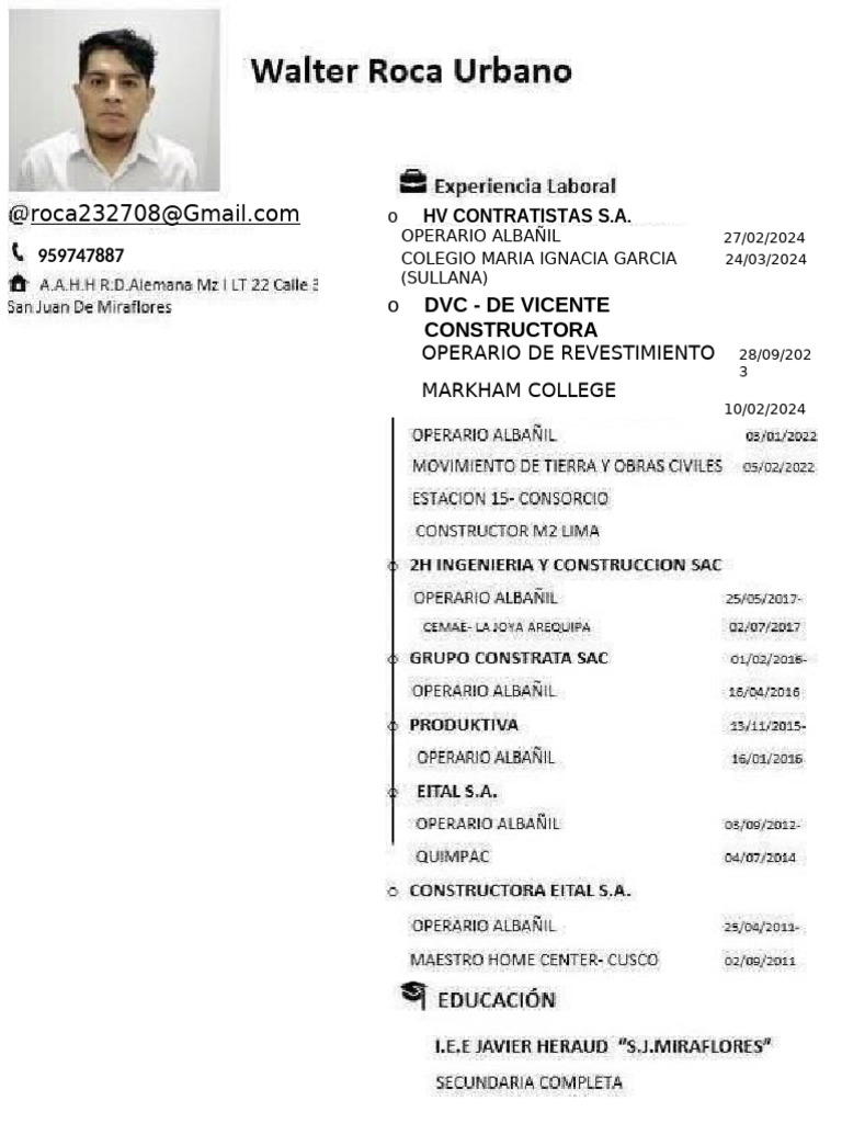 Curriculum Vitae Walter Roca Urbano 2024 2 (1) Ahora | PDF