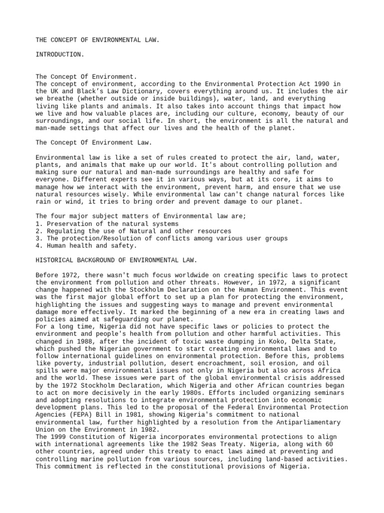 Environmental Law Lecture Synopsis Summary | PDF