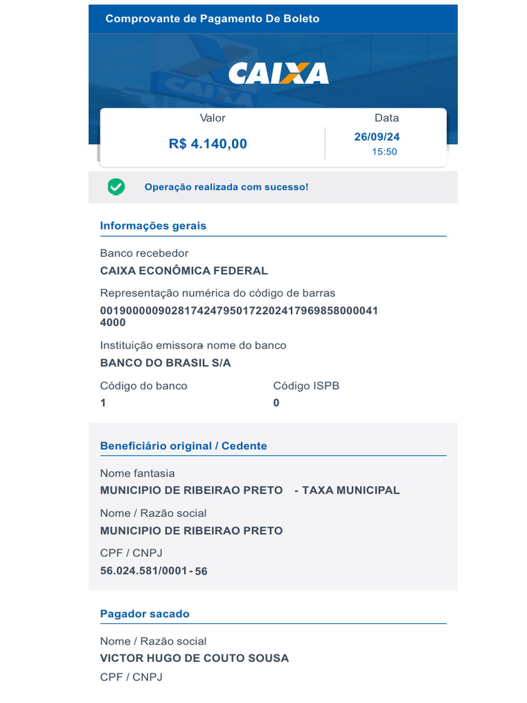 Valor Data: Comprovante de Pagamento de Boleto | PDF