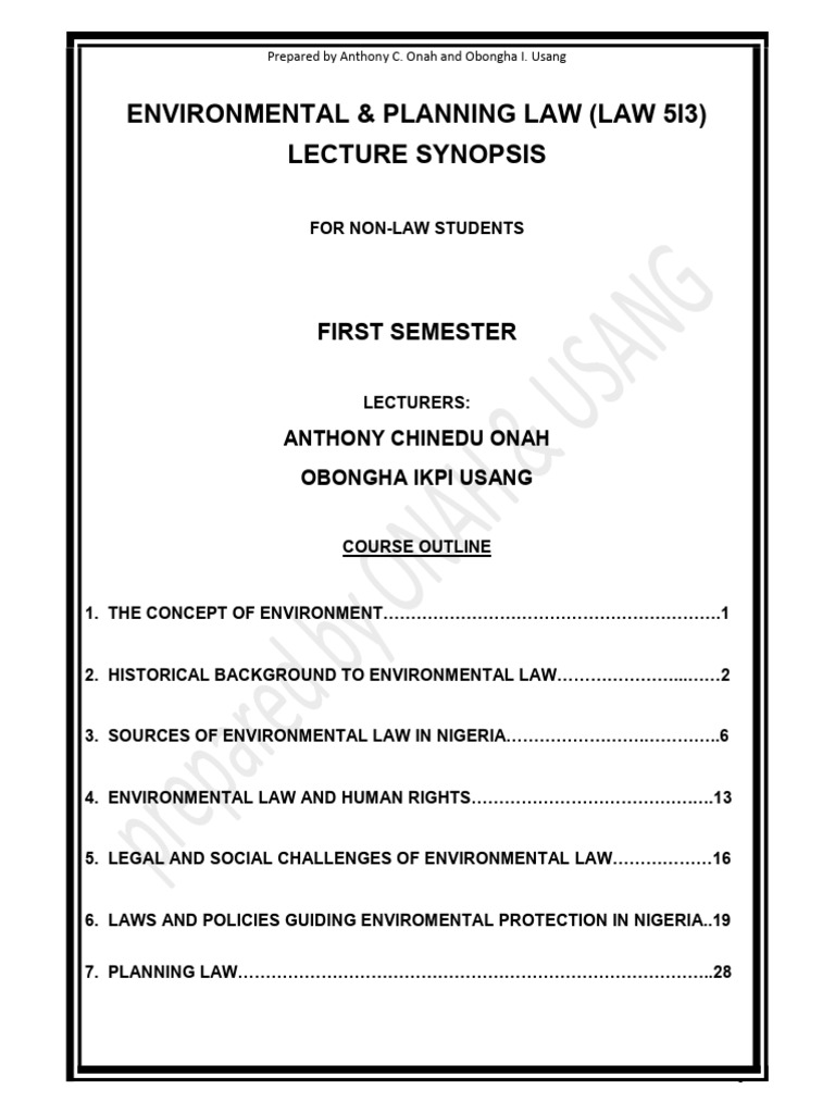 Environmental Law Lecture Synopsis | PDF | Tort | Science & Mathematics