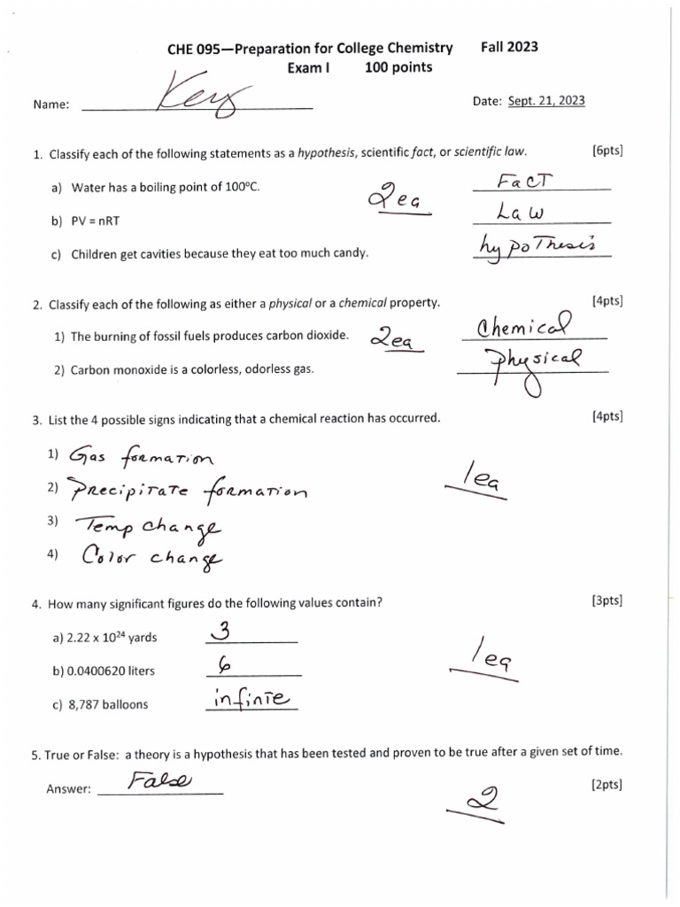 Answer Key, Exam I | PDF