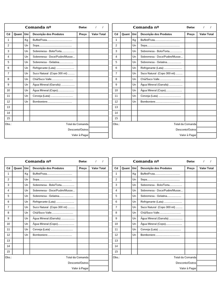 0015 - Modelo de Comanda | PDF
