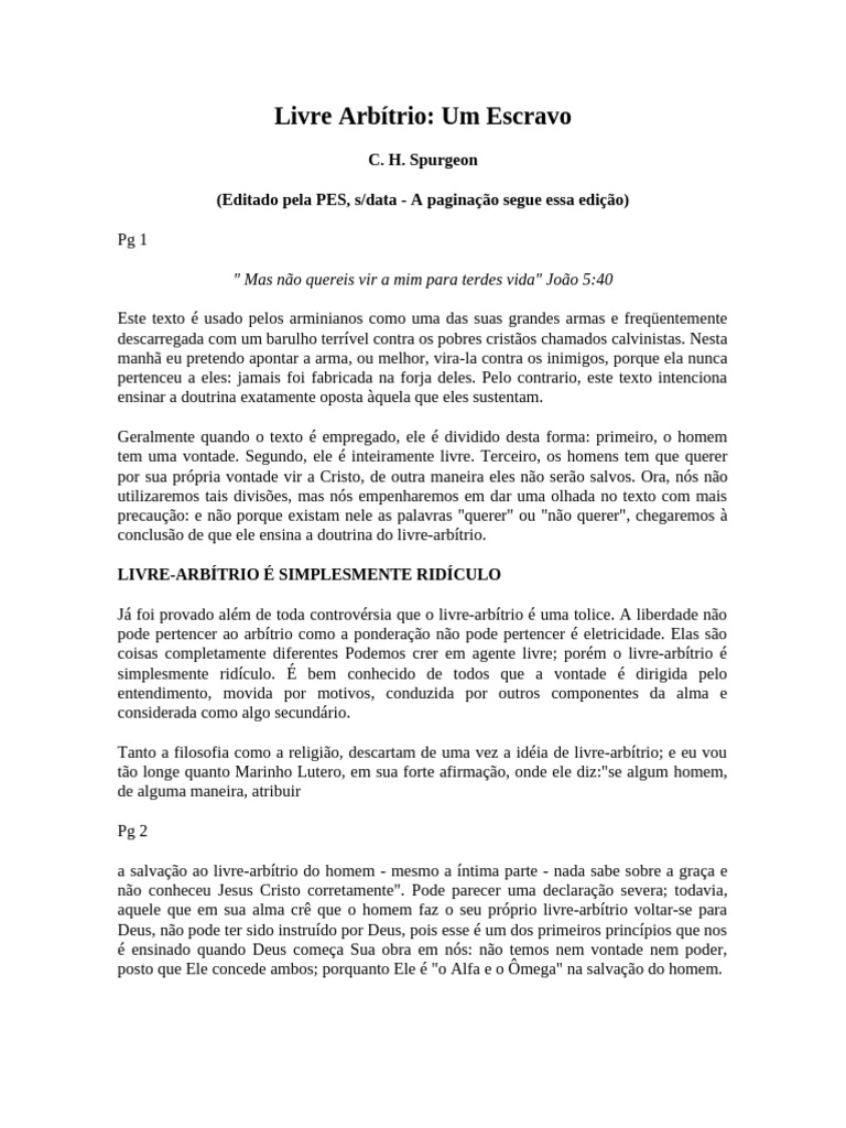 Charles Haddon Spurgeon - Livre Arbítrio | PDF