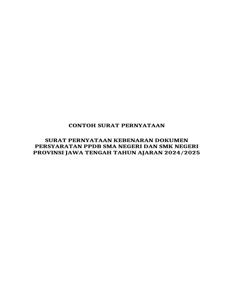 Surat Pernyataan Kebenaran Dokumen Persyaratan PPDB | PDF