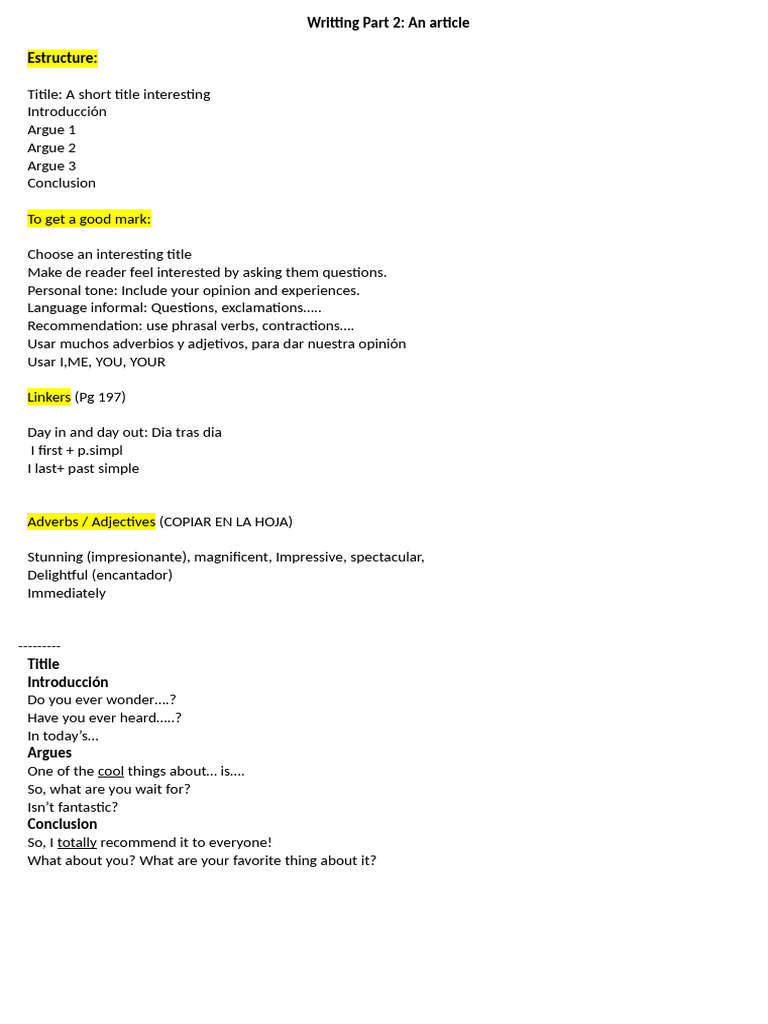 Writting Part 2 | PDF