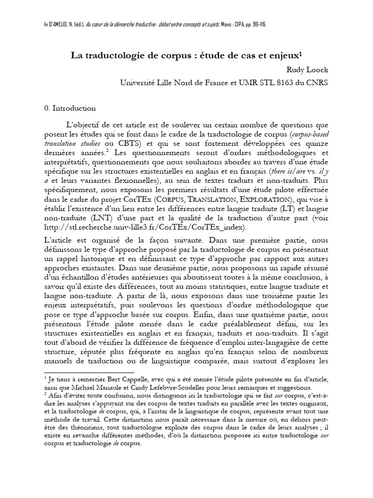La Traductologie de Corpus Etude de Cas | PDF