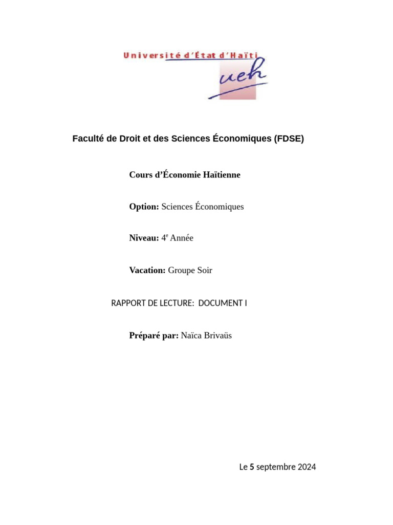 Rapport de Lecture (Document 1) | PDF
