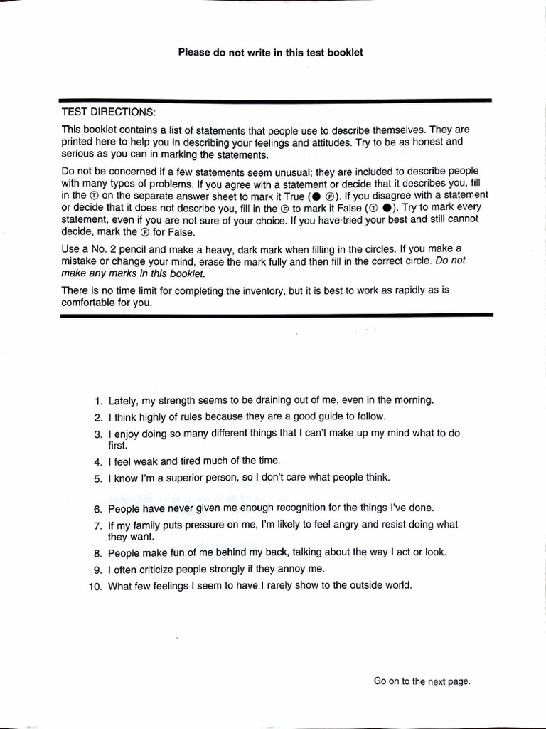 MCMI-III Question Booklet | PDF | Thought | Psychology