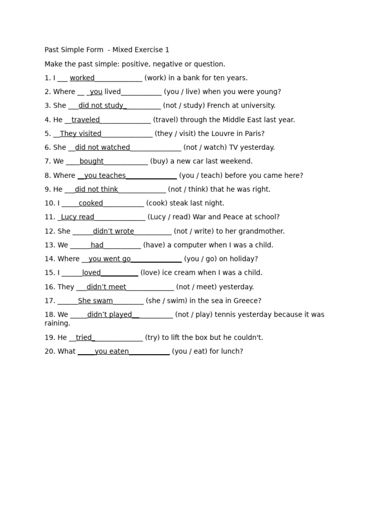 Simple Past Mixed Exercise | PDF