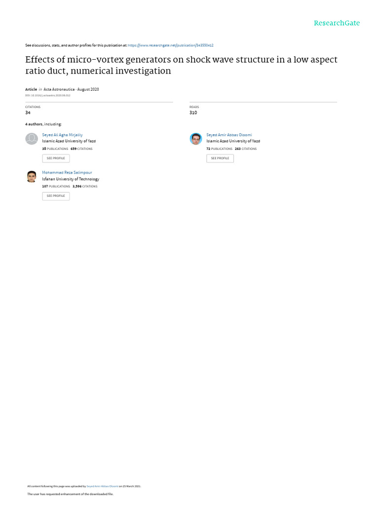 Effects of Micro-Vortex Generators On Shock Wave S | PDF | Shock Wave ...