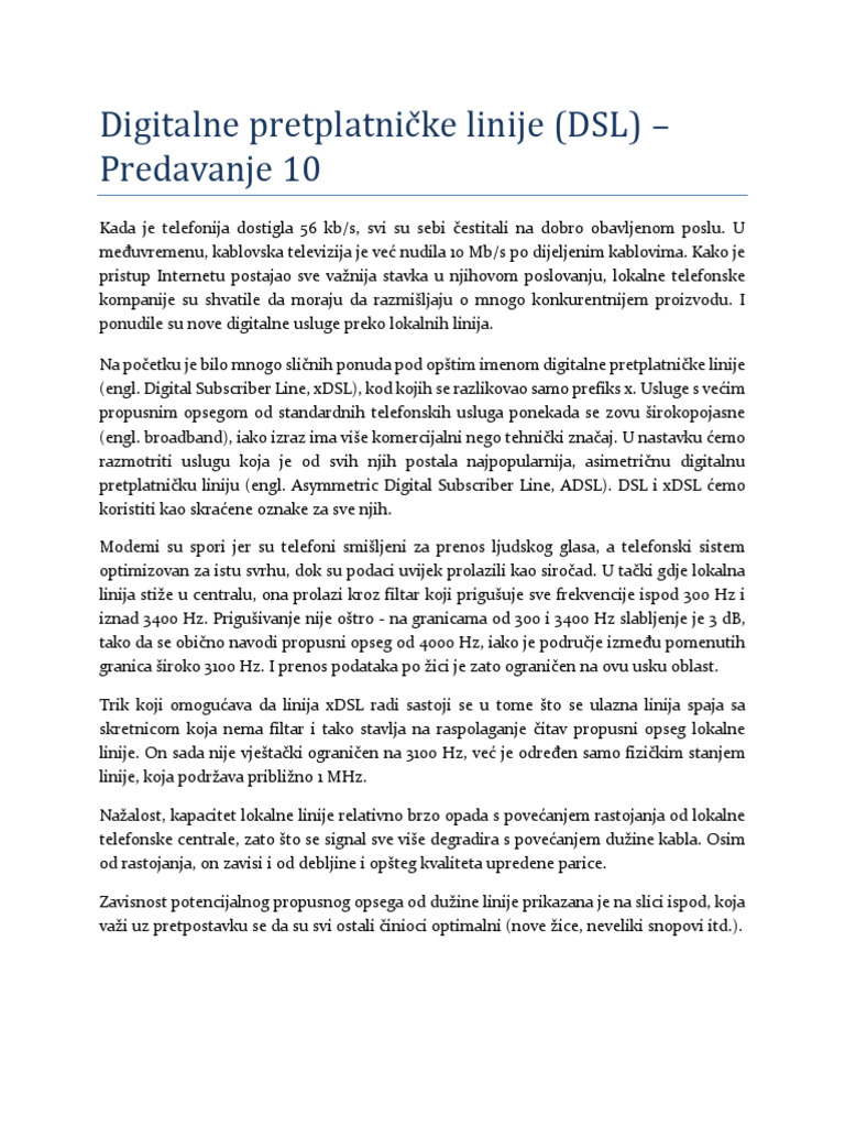 10 - Digitalne Pretplatničke Linije (DSL) | PDF