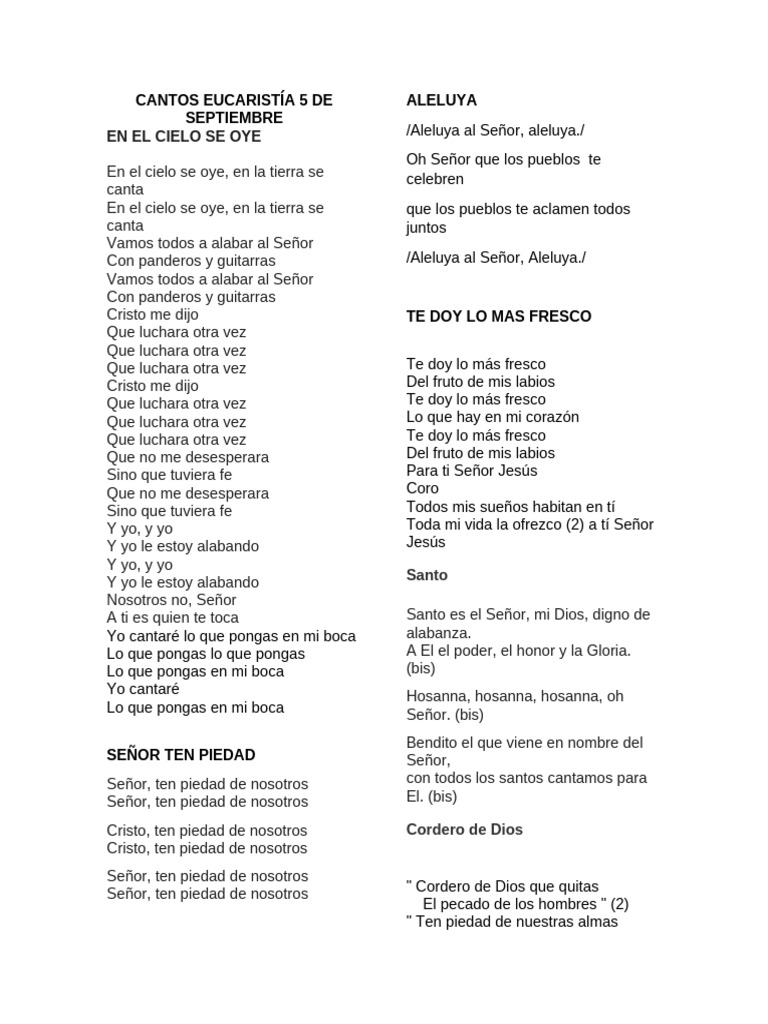 Cantos Eucaristía 5 de Septiembre | PDF | Cristo (título) | eucaristía