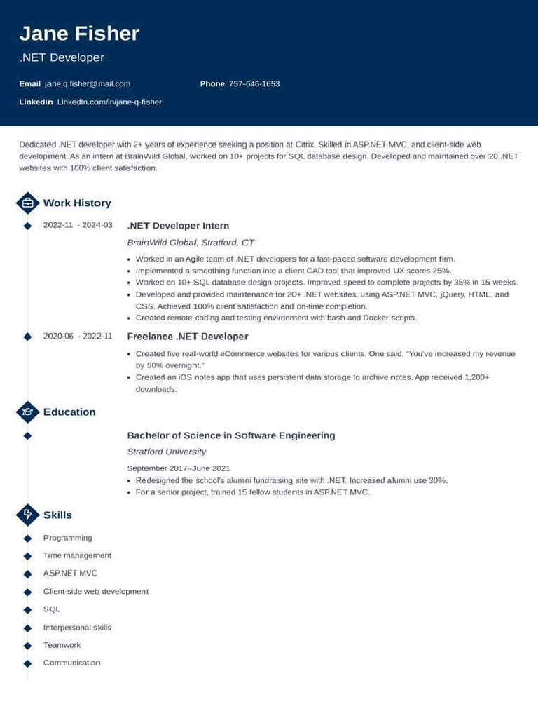 Net Developer Resume Example Zety Us 03 | PDF