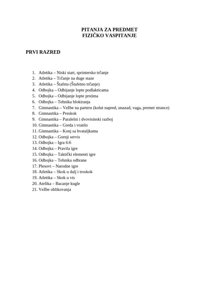 Fizicko Vaspitanje | PDF