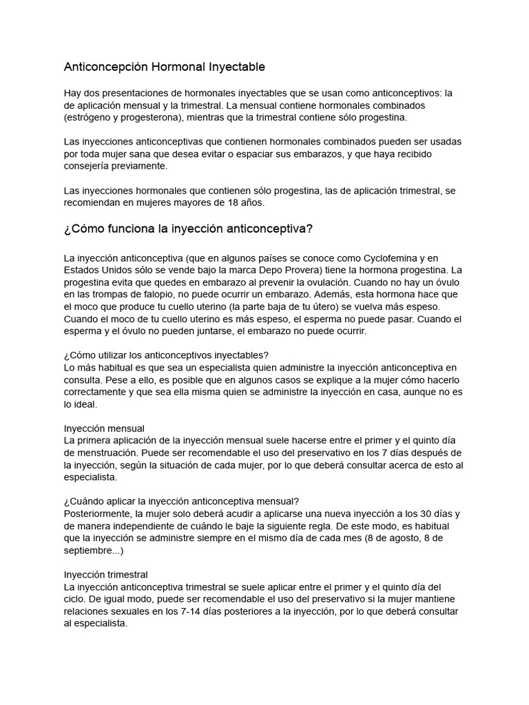 Metodos Anticonceptivos Inyectables | PDF
