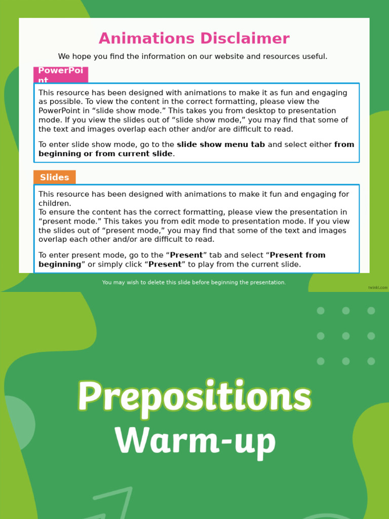 Prepositions Warm Up Presentation Powerpoint Google Slides Us e ...