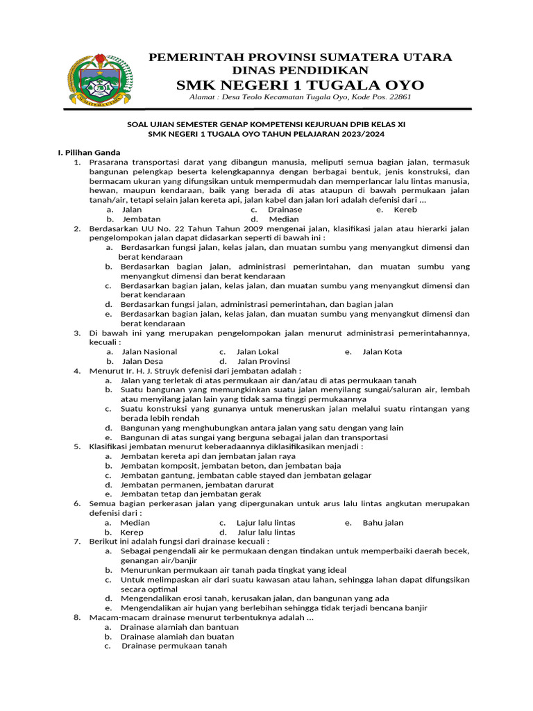 Soal Us Genap Dpib Kelas Xi 2024 | PDF