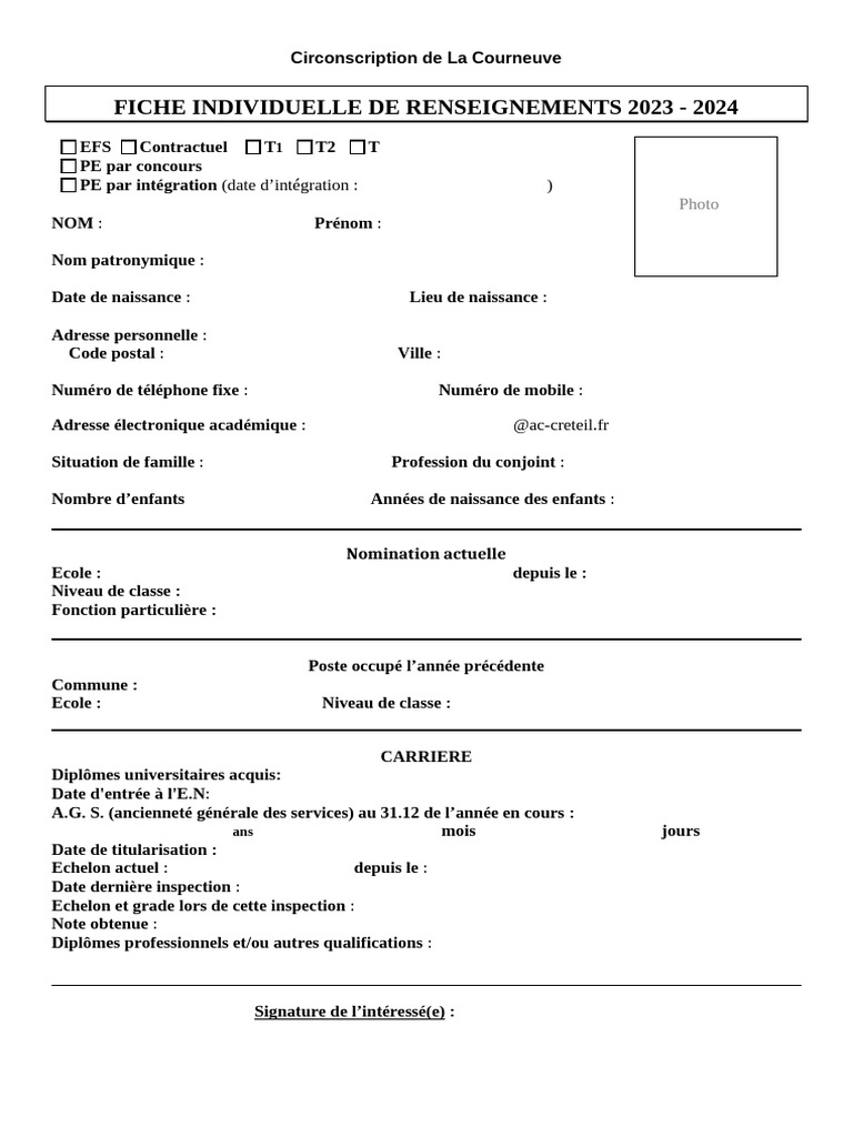 Formulaire de Renseignements 2023-2024 | PDF