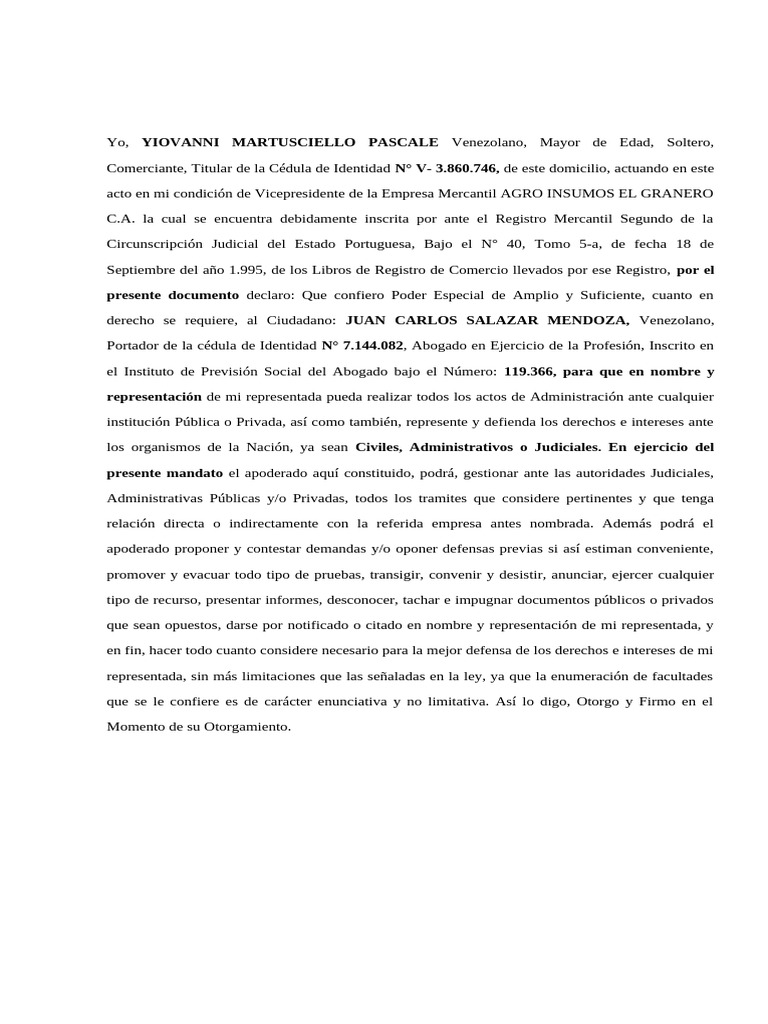 DOCUMENTO PODER ESPECIAL | PDF