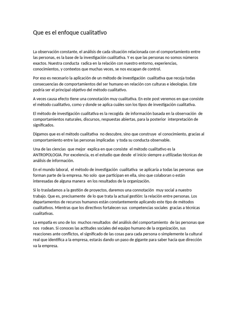 Que Es El Enfoque Cualitativo | PDF