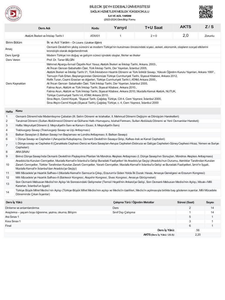 Yarıyıl T+U Saat Akts Z / S: Ders Adı Kodu | PDF
