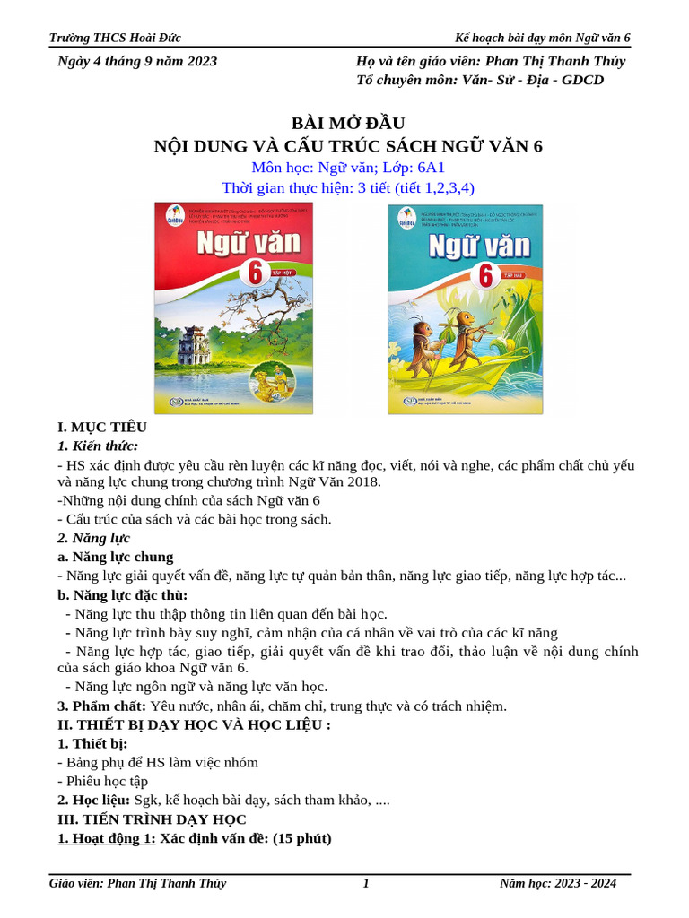 KHBD NG Văn 6 Kì I 23-24 | PDF