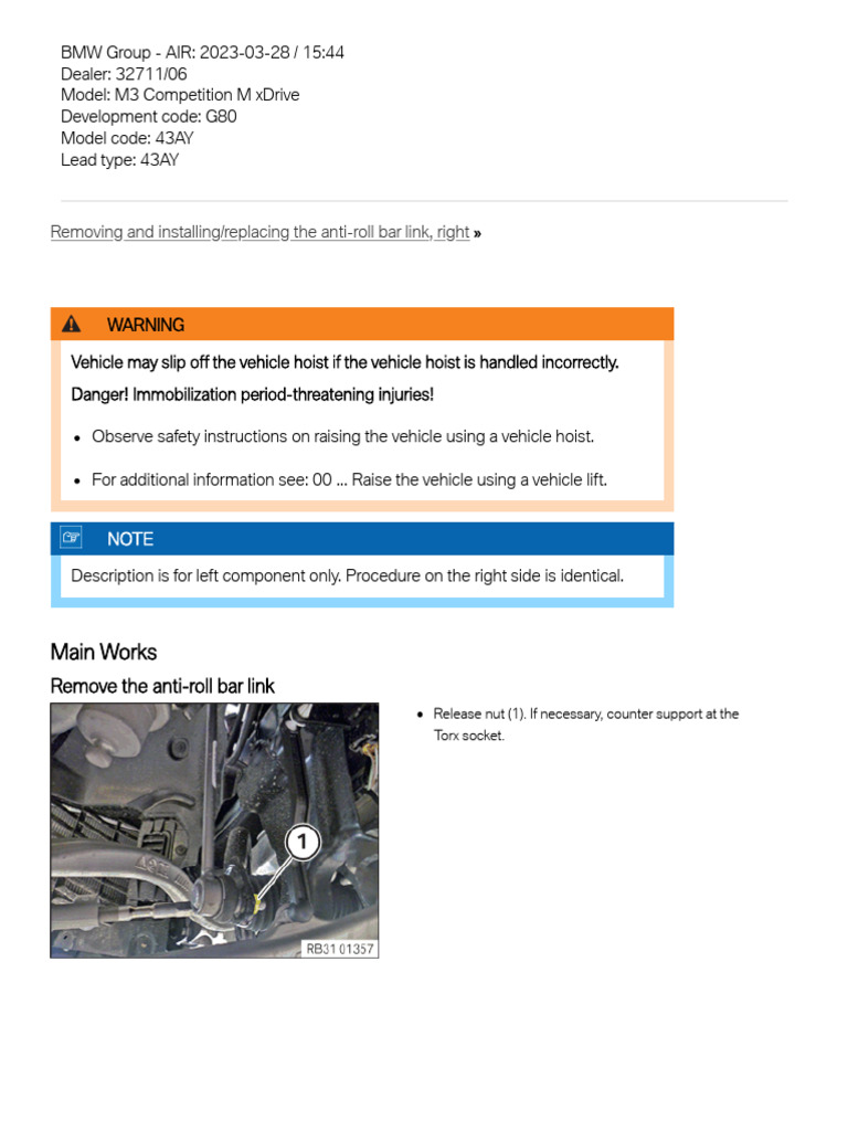 Removing and Installing-Replacing The Anti-Roll Bar Link, Right | PDF