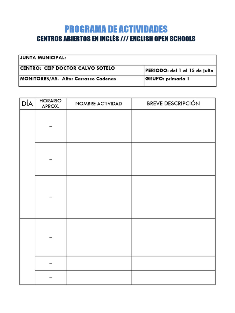 Cai - Programa Actividades Primaria 1 | PDF